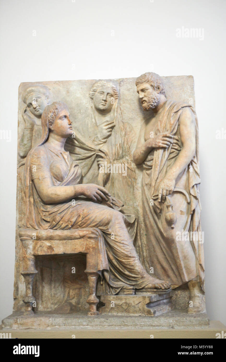 Ancient Greek Grave stele with a family group Stock Photo - Alamy