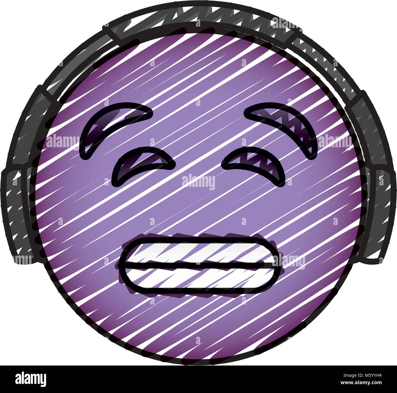 purple emoticon cartoon face listening music Stock Vector Image & Art ...