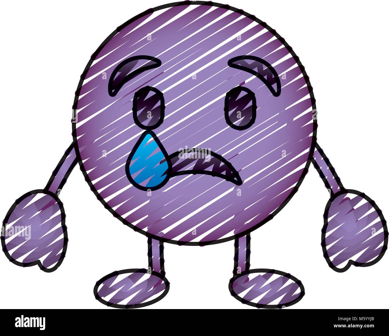 purple emoticon cartoon face depressive tear character Stock Vector ...