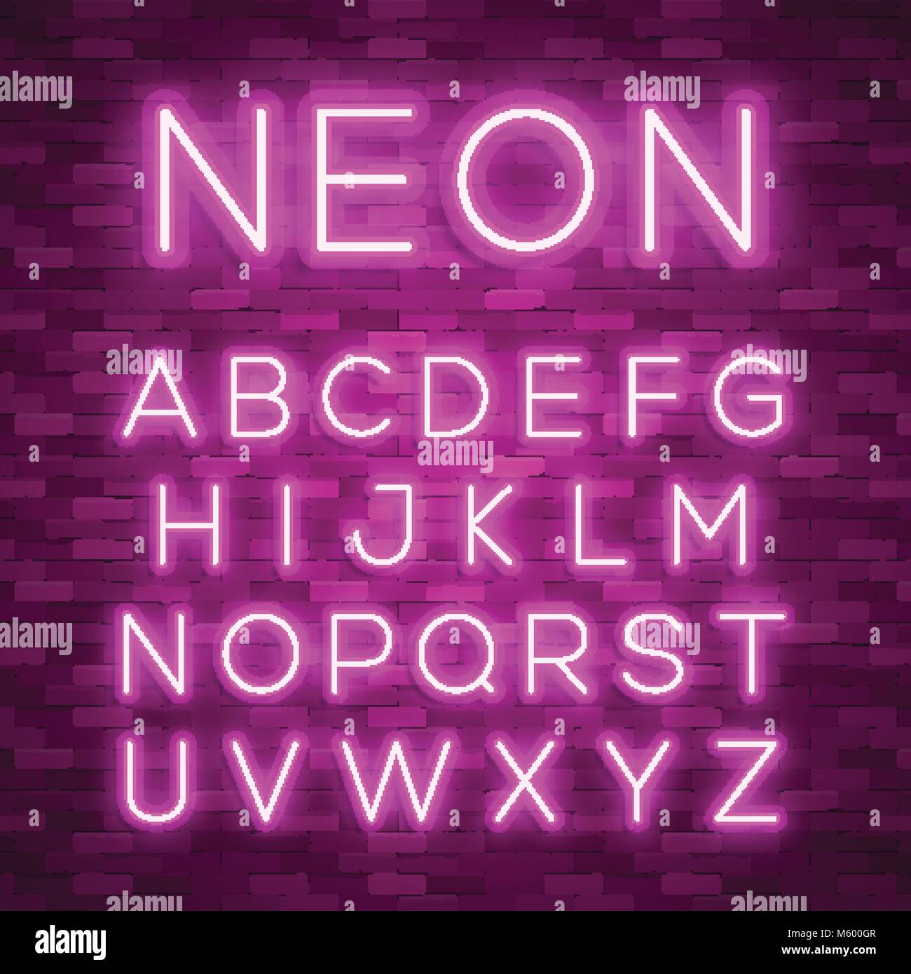 Realistic neon alphabet. Bright neon glowing font Stock Vector Image ...