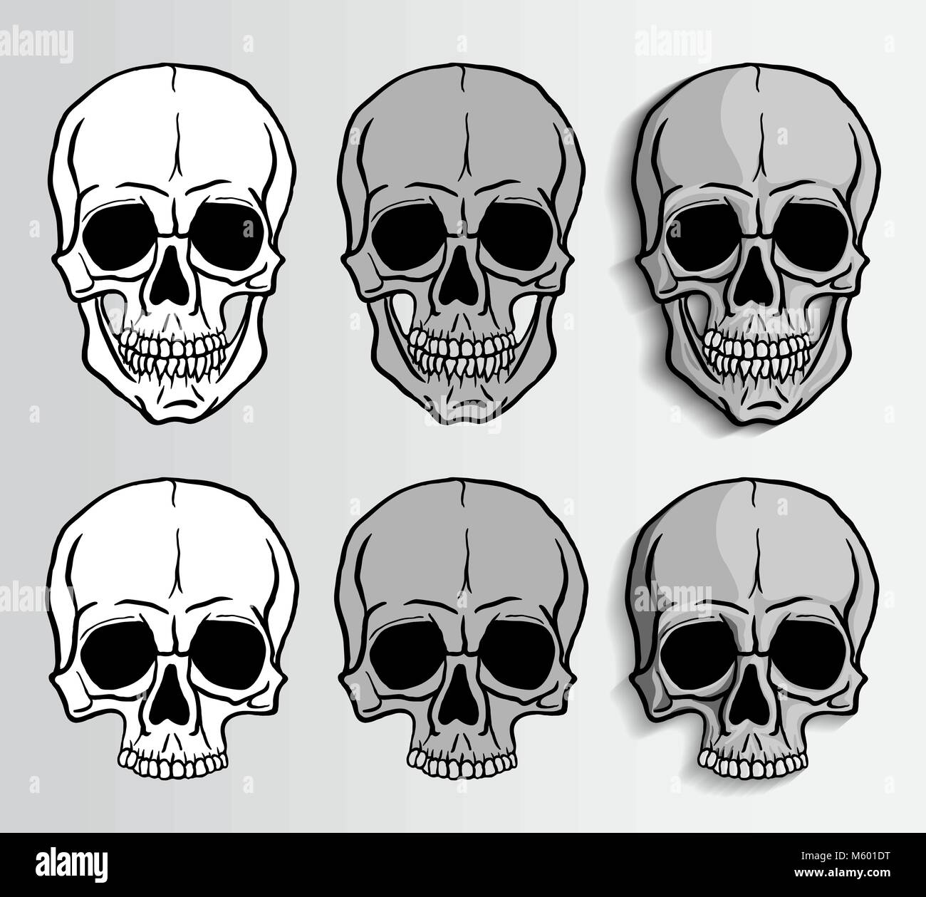 Human skulls set. Freehand drawing skulls. Vector illustration Stock ...