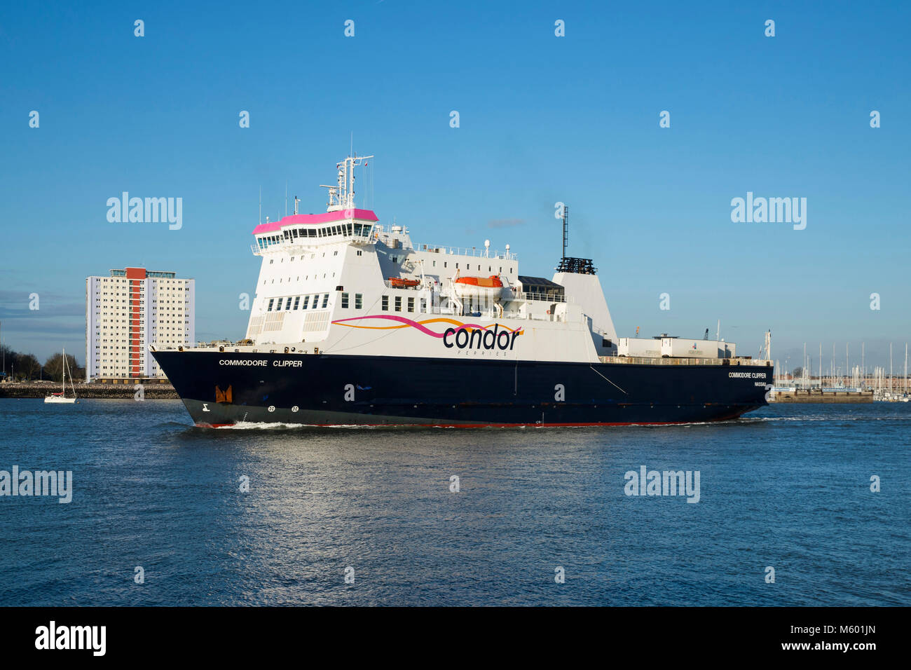 Condor Ferries Commodore Clipper leaving Portsmouth, UK on 5 February 2018 Stock Photo - Alamy