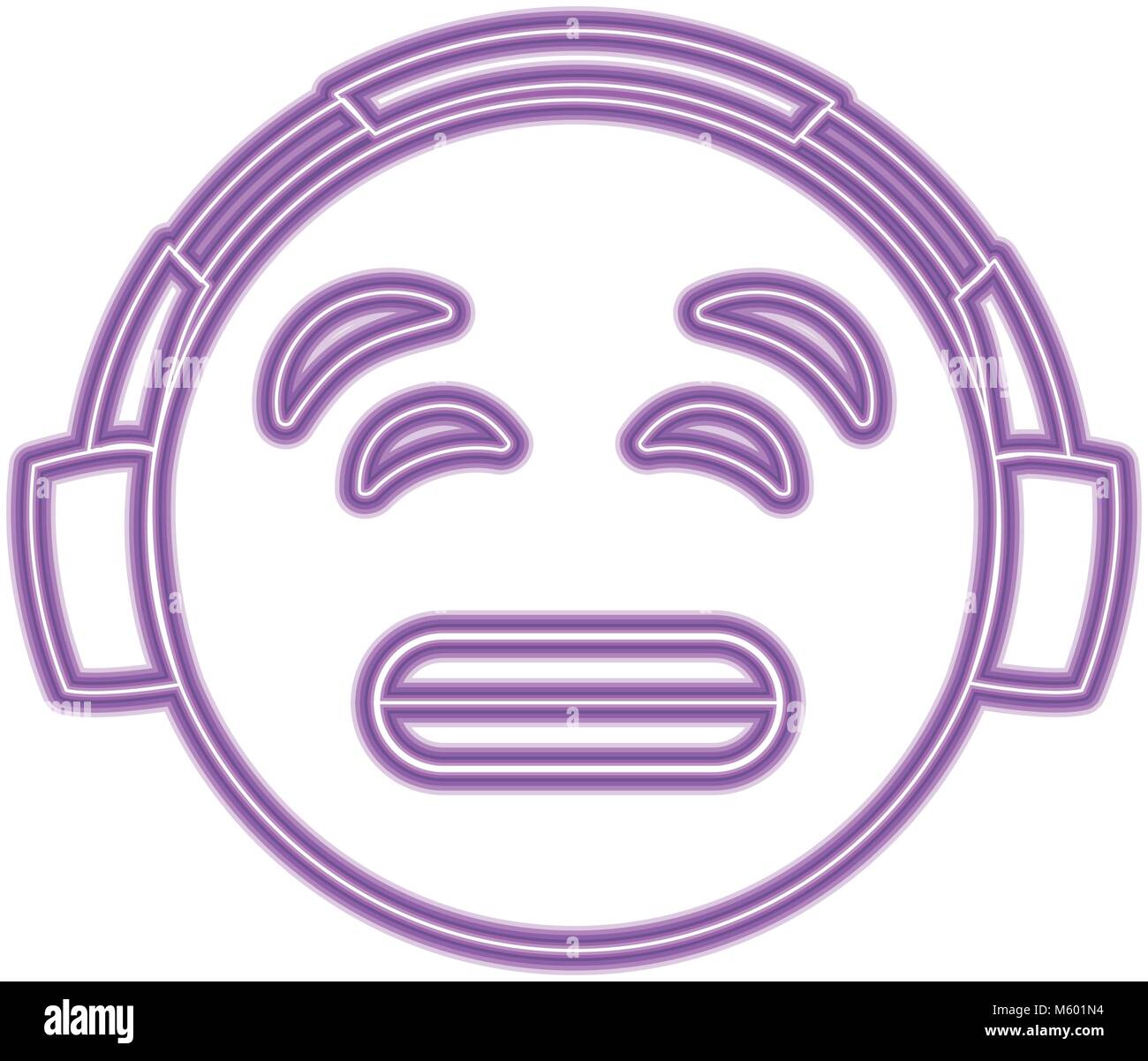 purple emoticon cartoon face listening music Stock Vector Image & Art ...