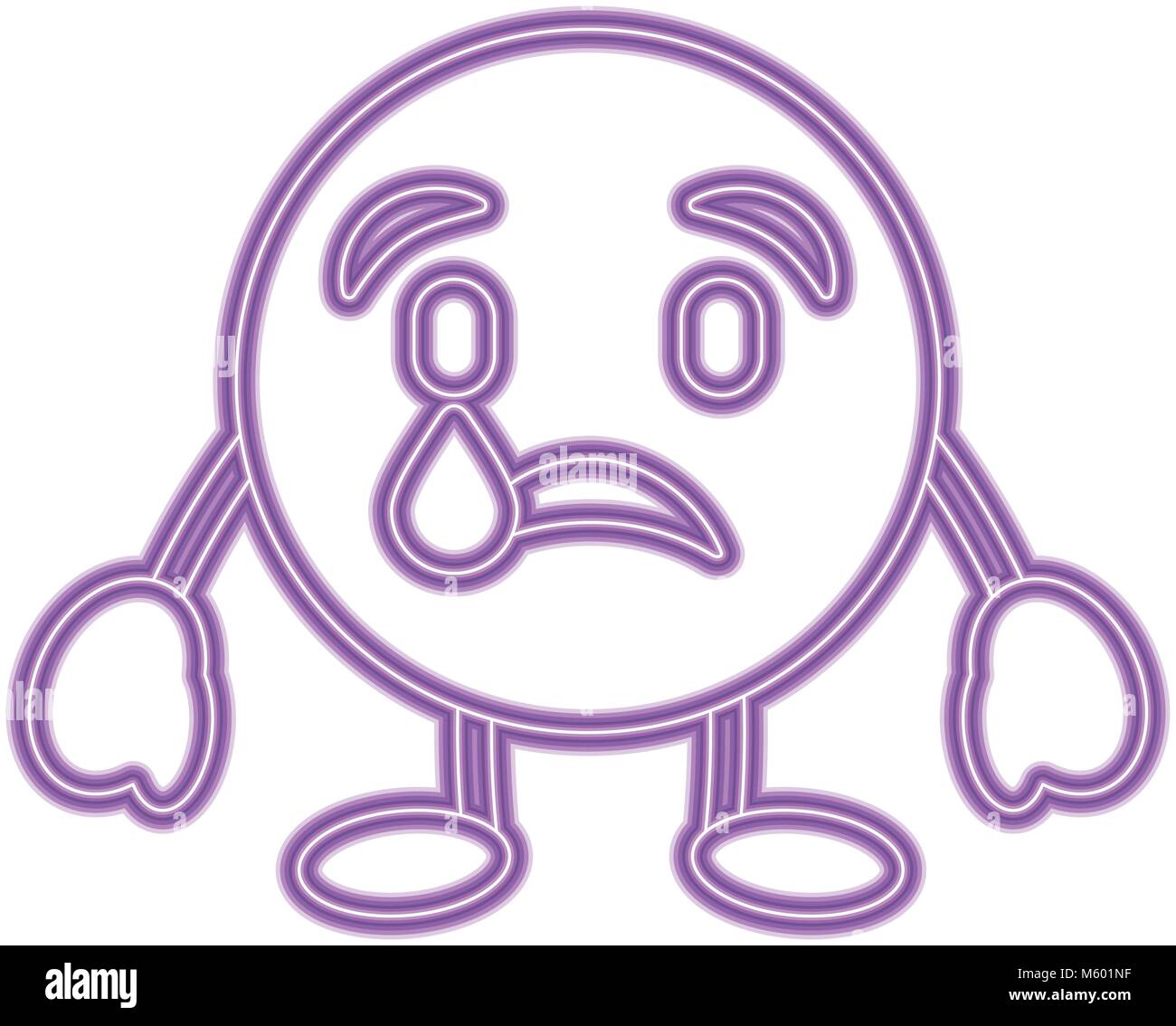 purple emoticon cartoon face depressive tear character Stock Vector ...