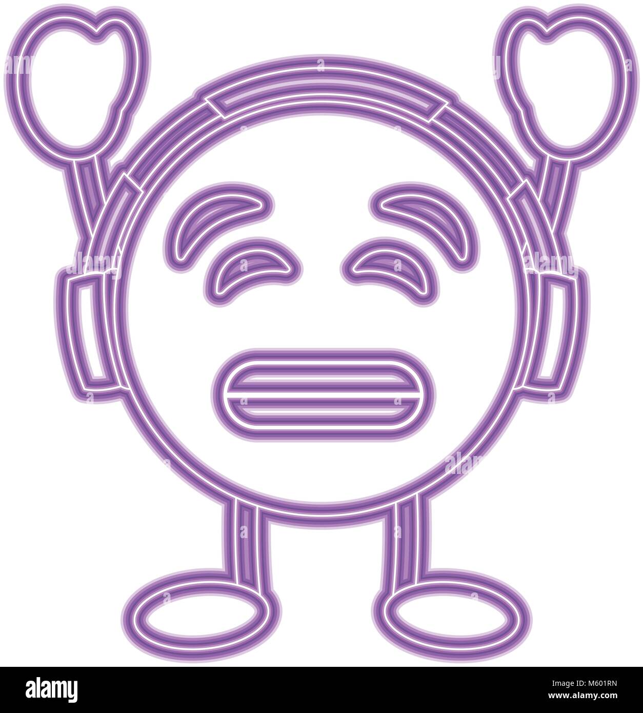 purple emoticon cartoon face listening music character Stock Vector ...