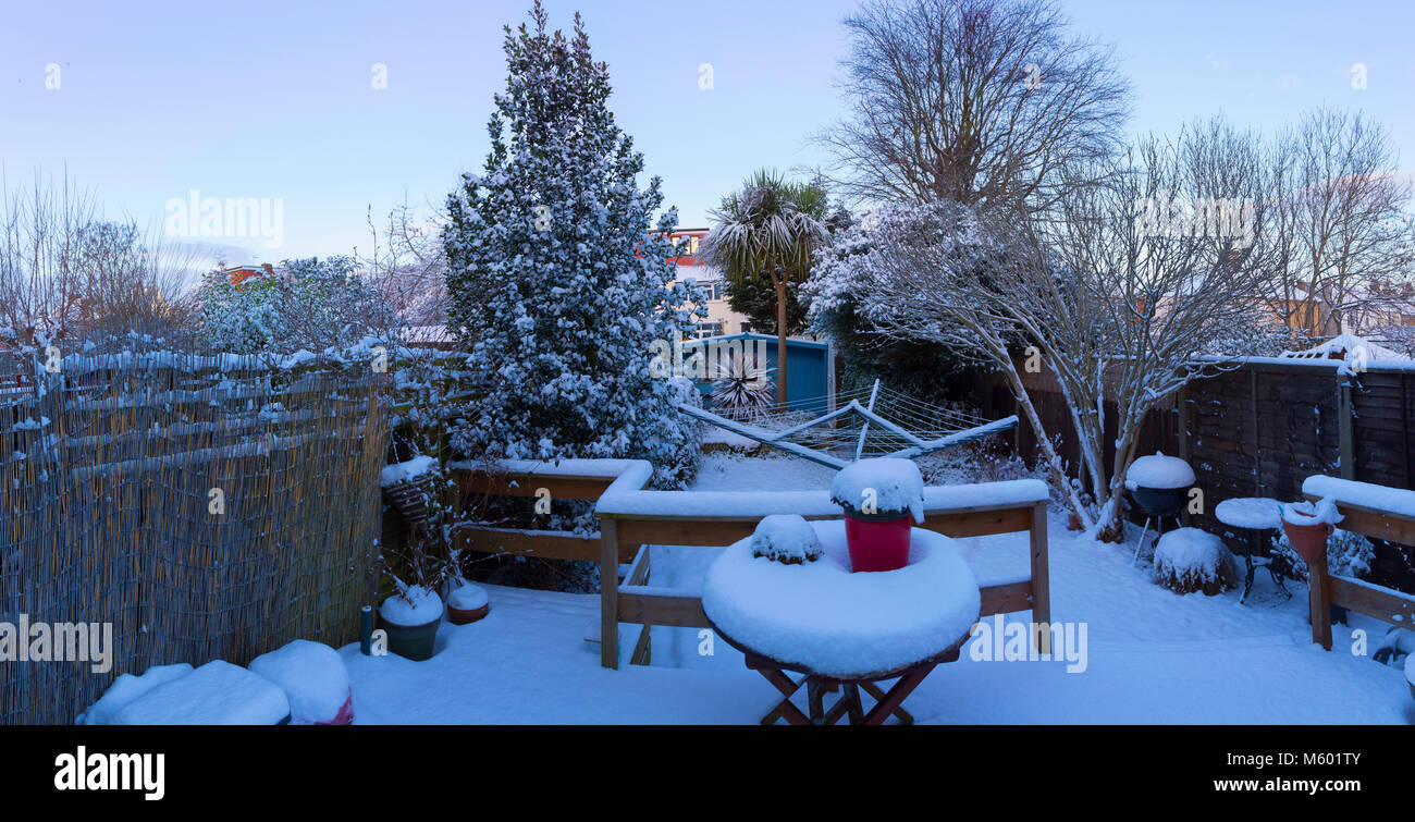 Urban Back Garden After Night of Heavy Snow Stock Photo - Alamy