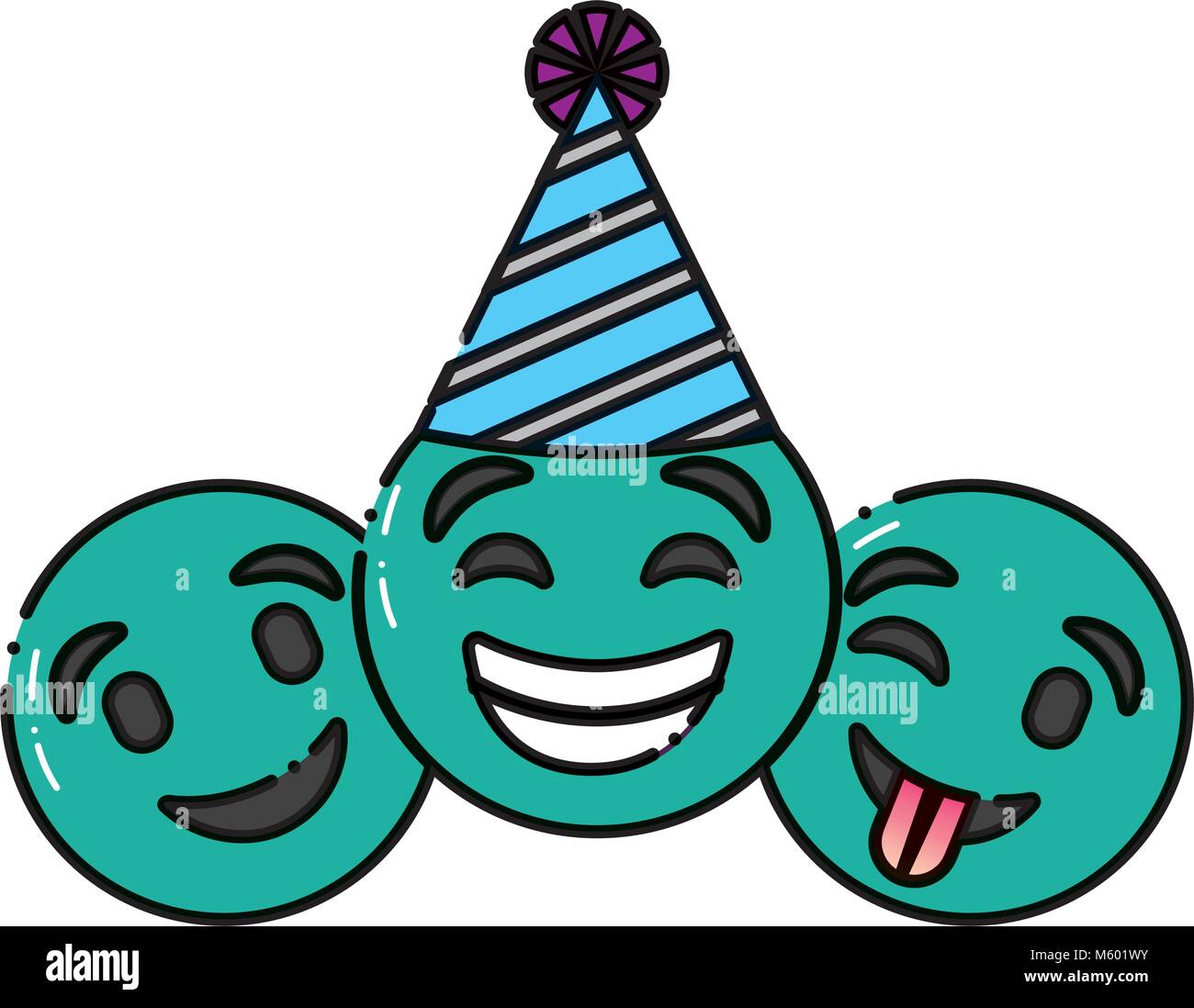 set happy faces emoticon green cartoon Stock Vector Image & Art - Alamy