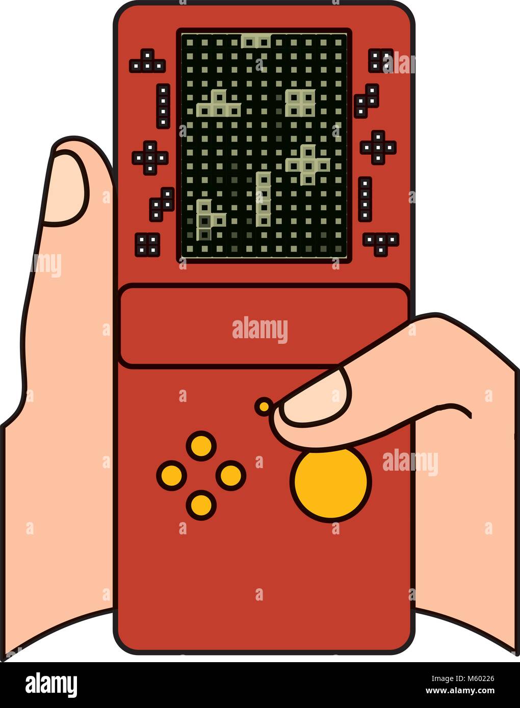 gamer hand holding console with tetris game on screen Stock Vector ...