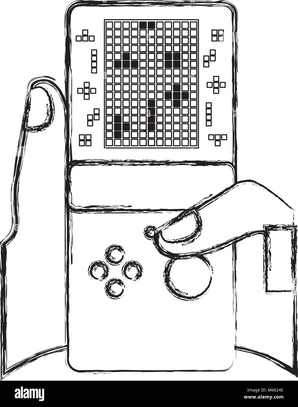 gamer hand holding console with tetris game on screen Stock Vector ...