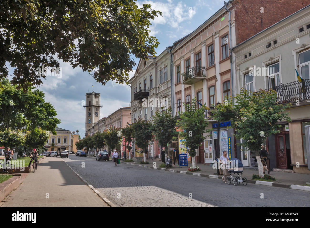 Town center, Town Hall in distance, Kolomyia, Pokuttya, Prykarpattia ...