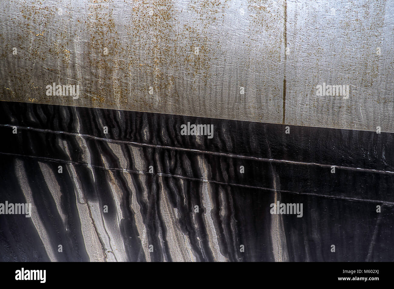 Abstract image of the hull of a ship detail with black and white lines ...