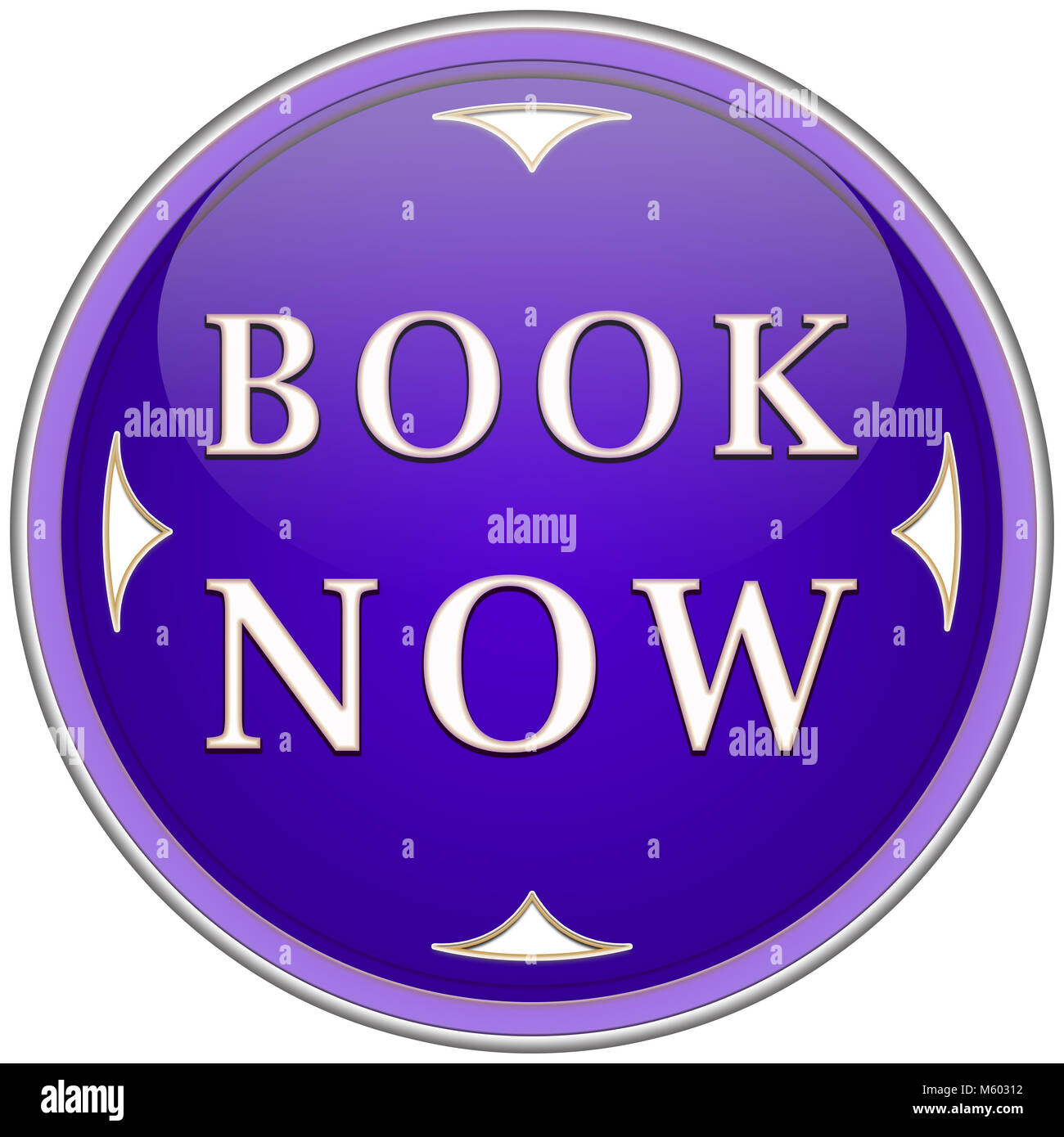 Book now blue button on a white background with arrows Stock Photo - Alamy