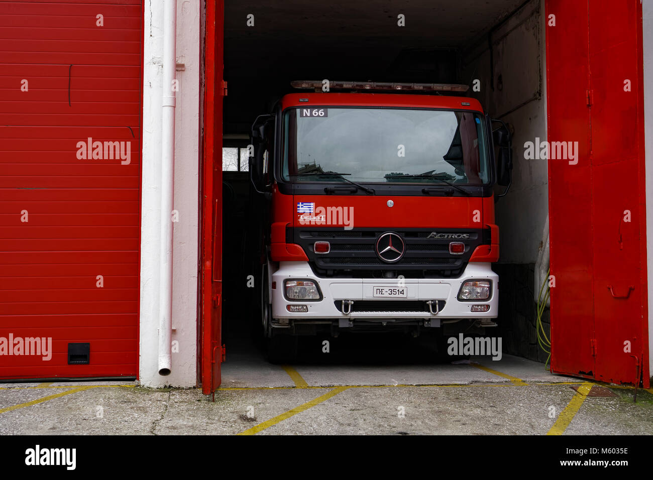 Greek fire brigade department engine at fire station. Hellenic Fire ...