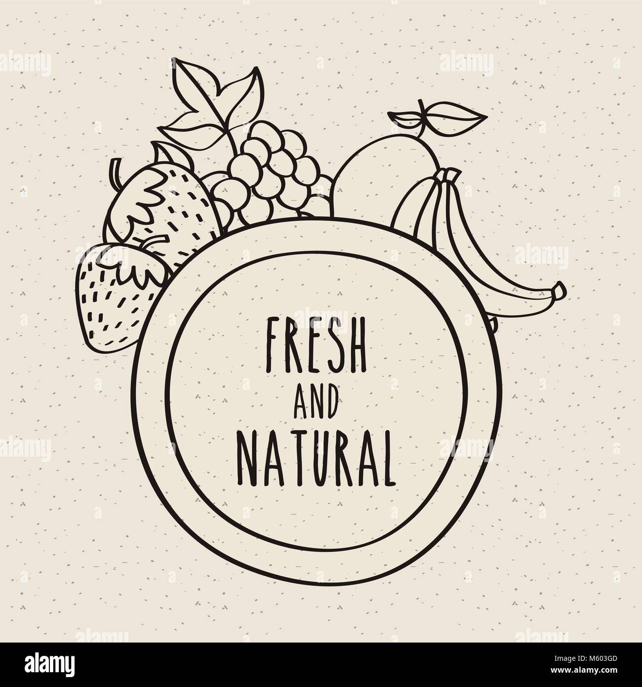fresh and natural fruits food healthy organic label doodle Stock Vector ...