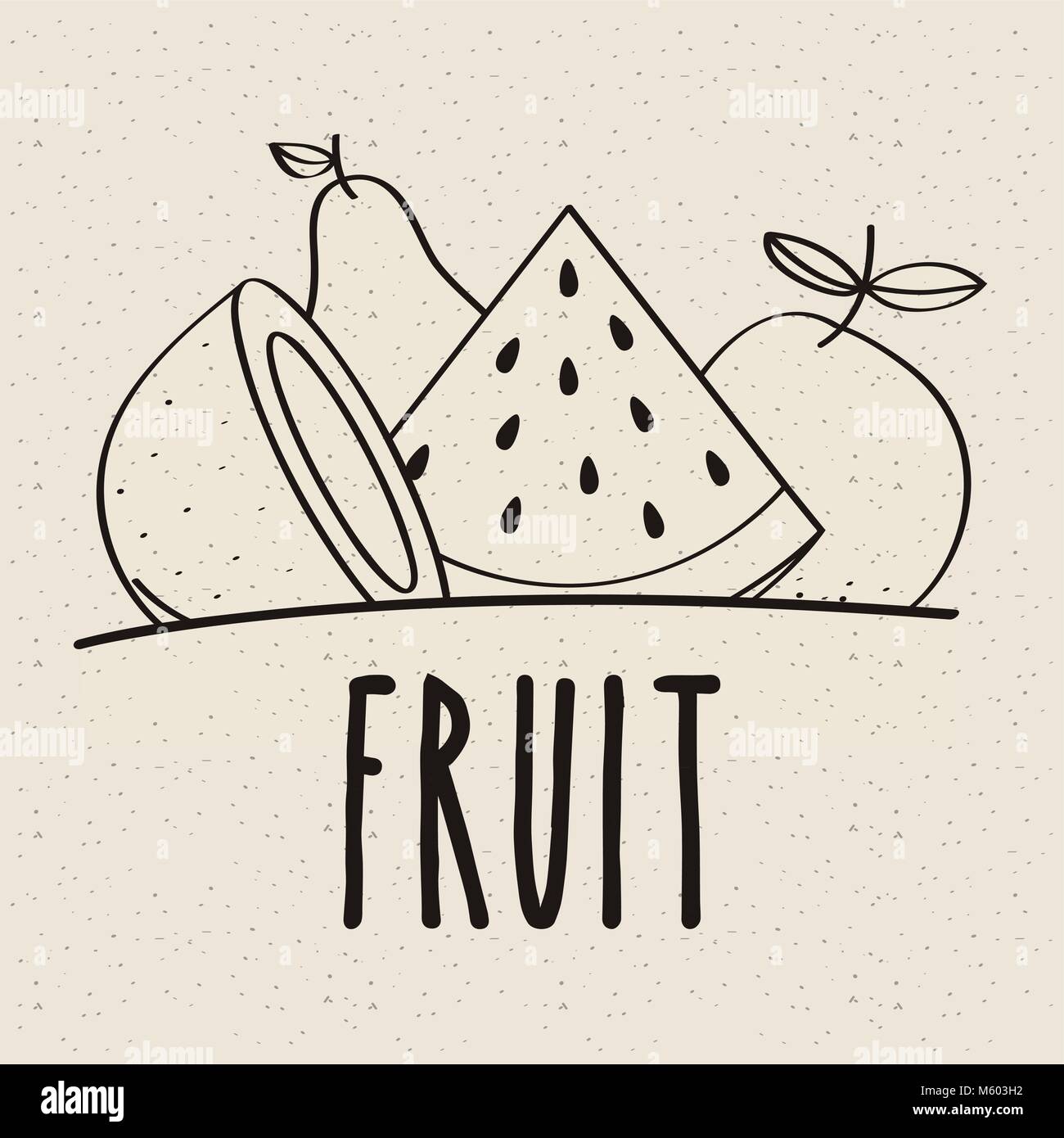 fruit fresh natural food nutrition healthy doodle design Stock Vector ...