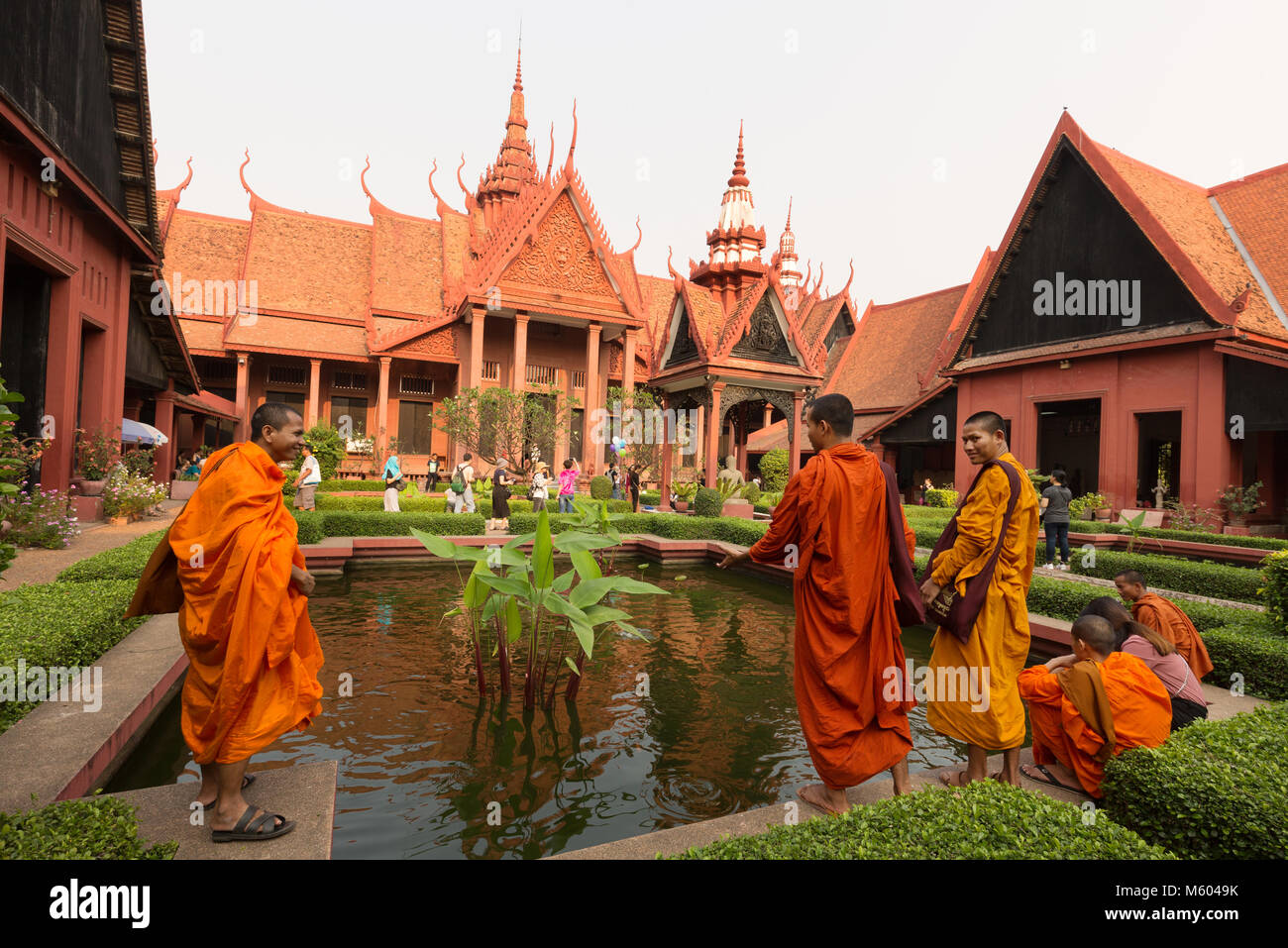 Cambodia monks in the garden of the National Museum of Cambodia, Phnom ...
