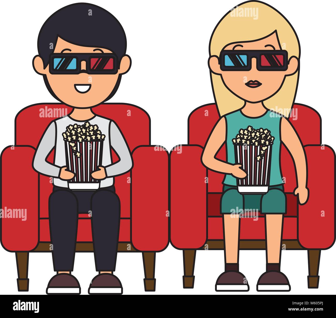 couple in cinema 3d chair Stock Vector Image & Art - Alamy