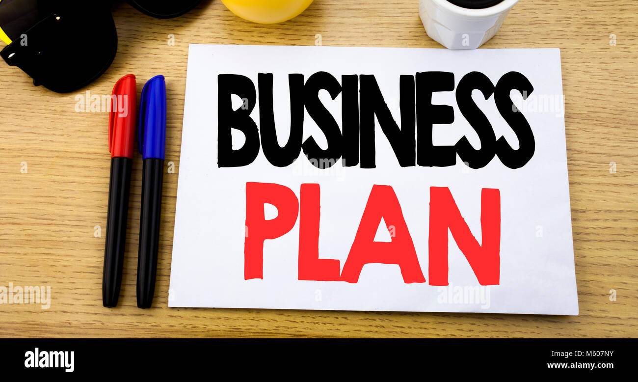 Handwritten text caption showing Business Plan. Business concept ...