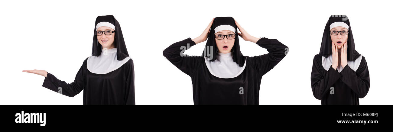 Young nun isolated on the white background Stock Photo - Alamy