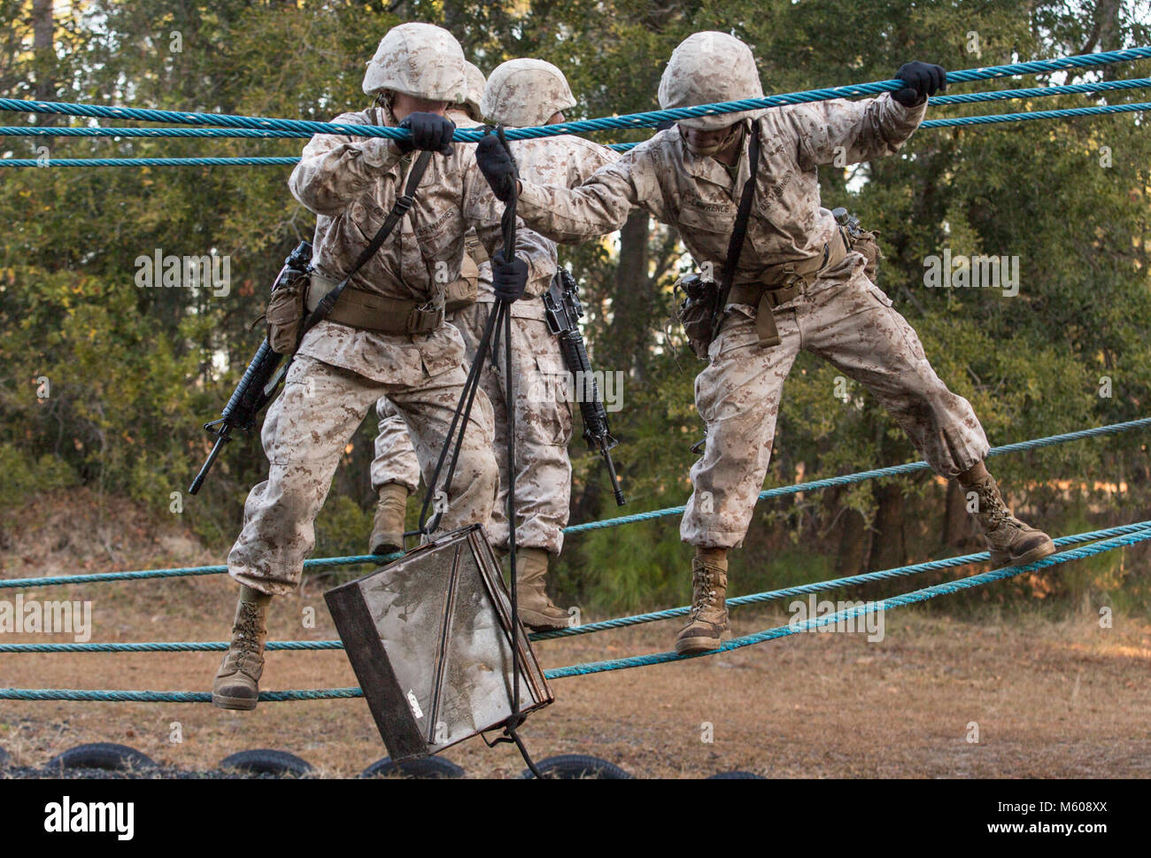 U.S. Marine Corps Rct. Dylan Owen (left), and Rct. Tamaryon Lawrence ...
