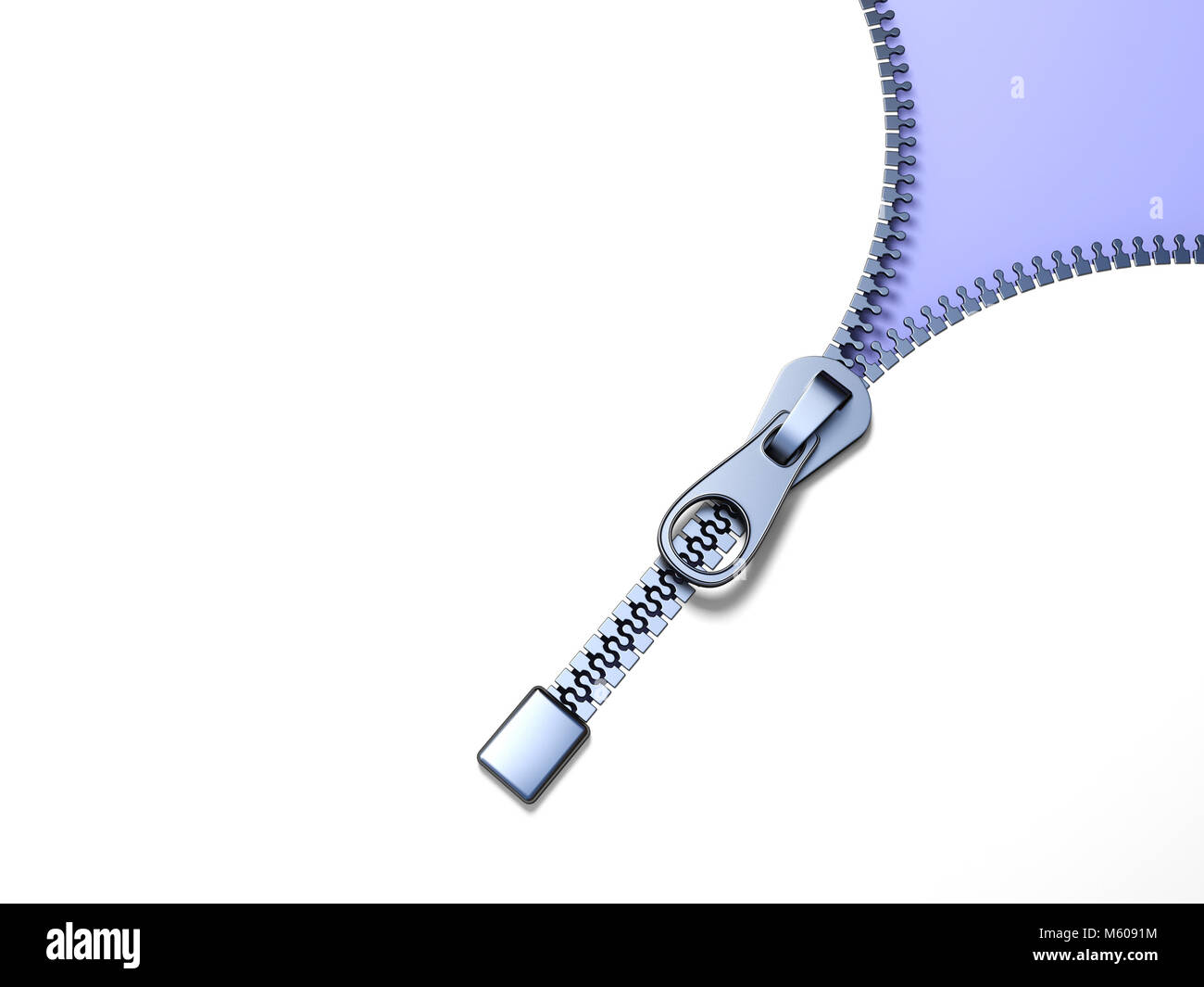 Metal zipper on purple background diagonal view 3D render illustration ...