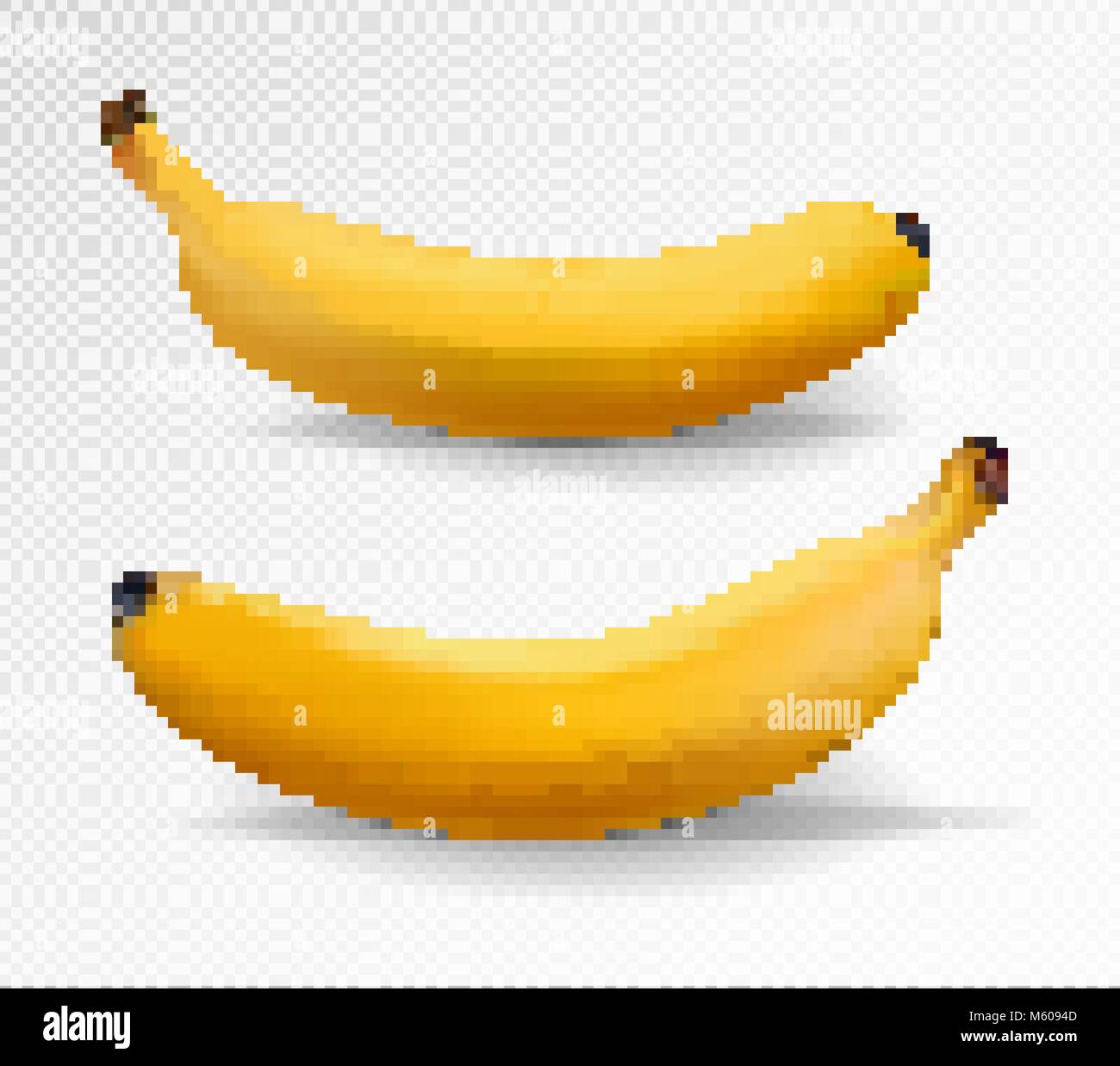Banana realistic set. Yellow banana vector illustration on transparent ...