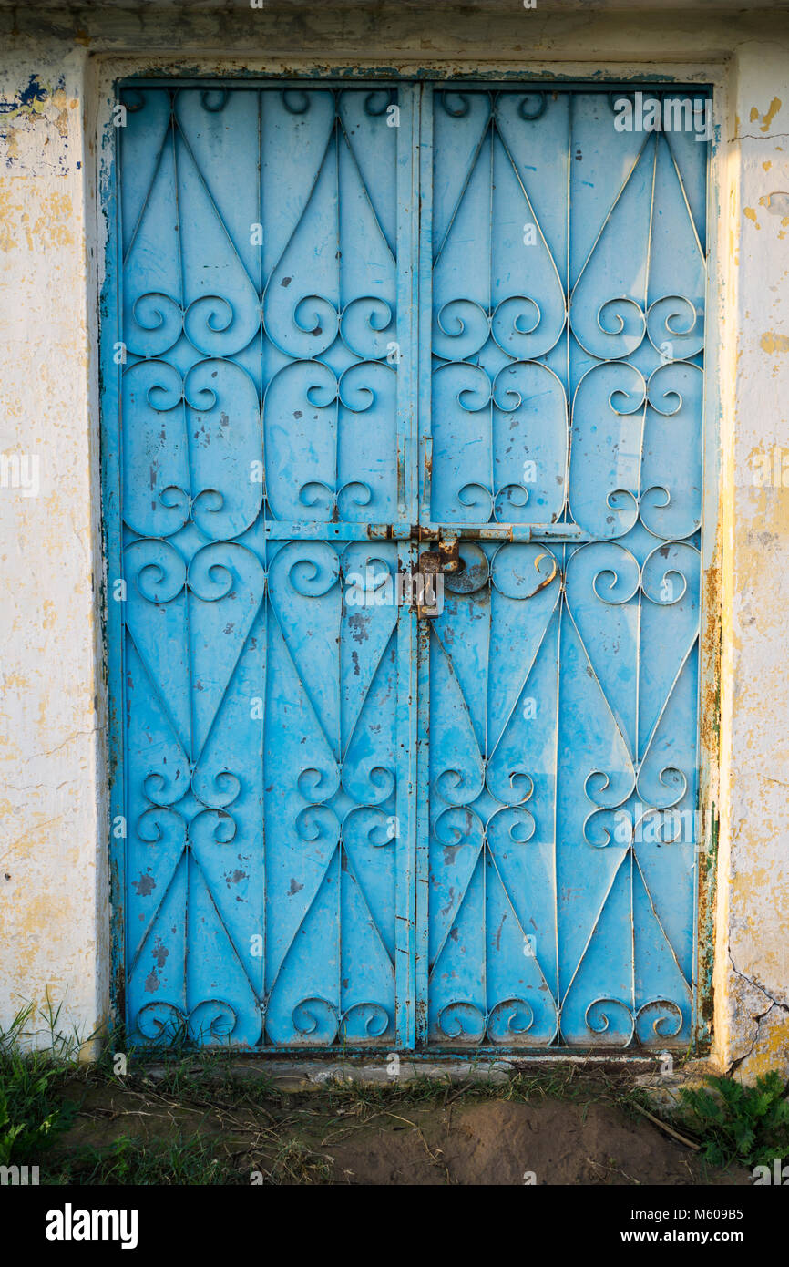 Old blue gate Stock Photo - Alamy