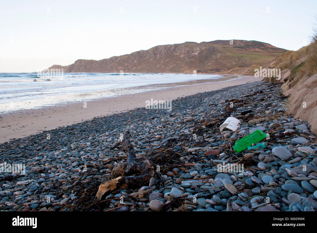 Plastic ocean pollution on a beach near Malin in County Donegal Ireland ...