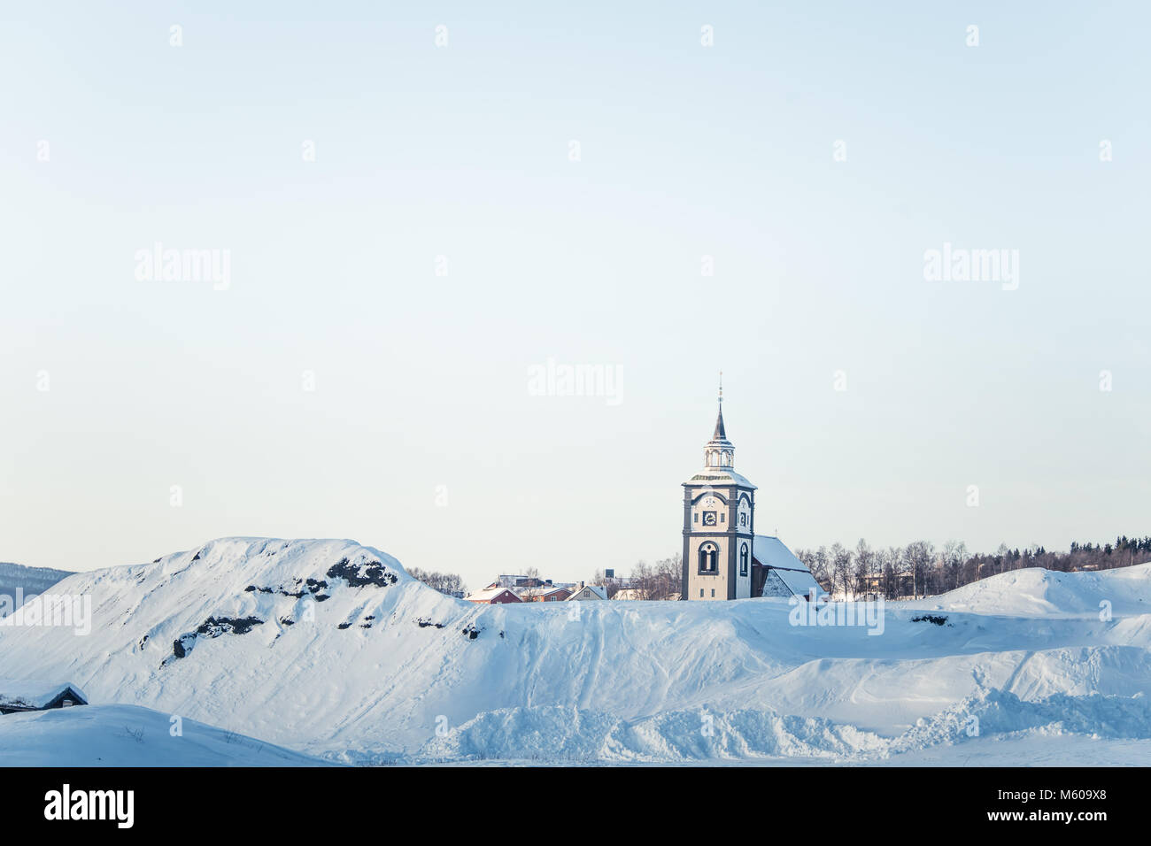 A beautiful tower of Roros church in central Norway. World heritage ...