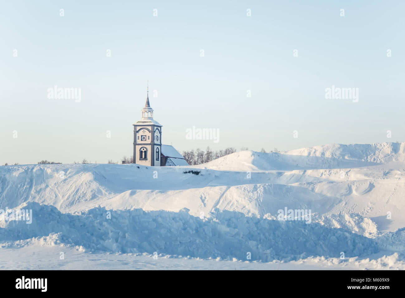 A beautiful tower of Roros church in central Norway. World heritage ...