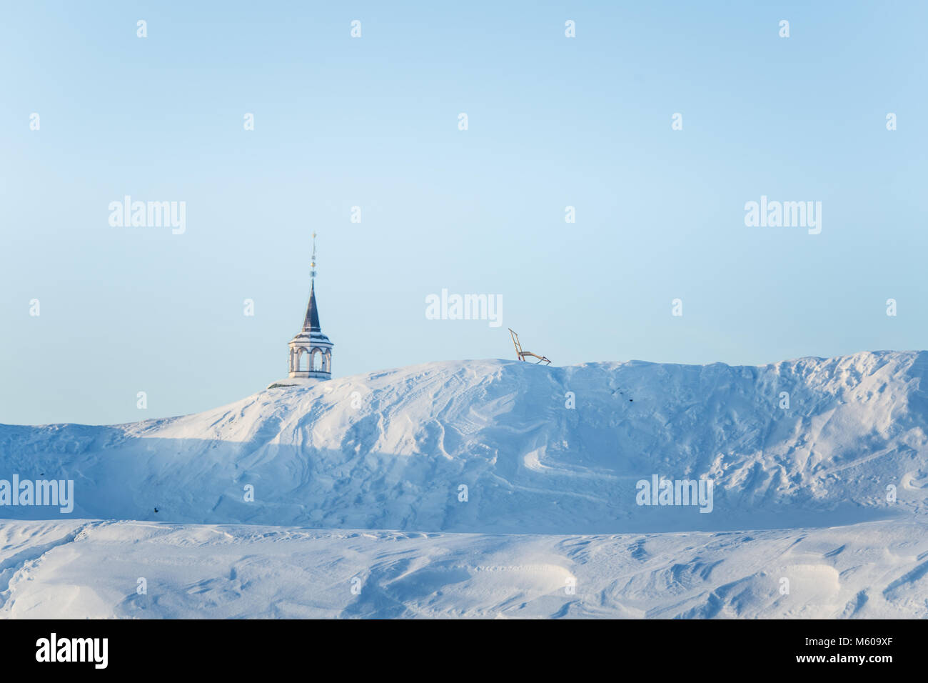 A beautiful tower of Roros church in central Norway. World heritage ...