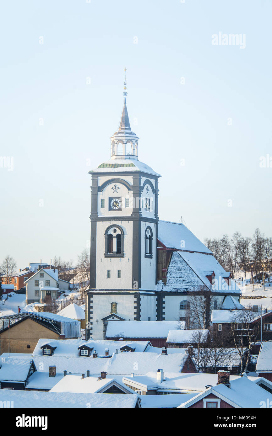 A beautiful tower of Roros church in central Norway. World heritage ...