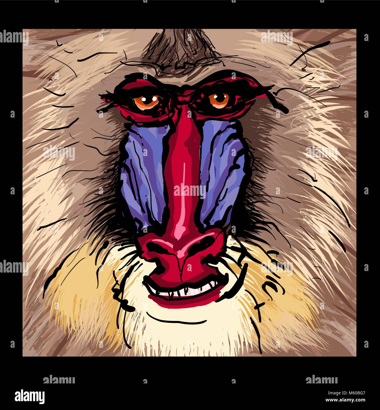 Portrait of a mandrill primate - vector illustration Stock Vector Image ...
