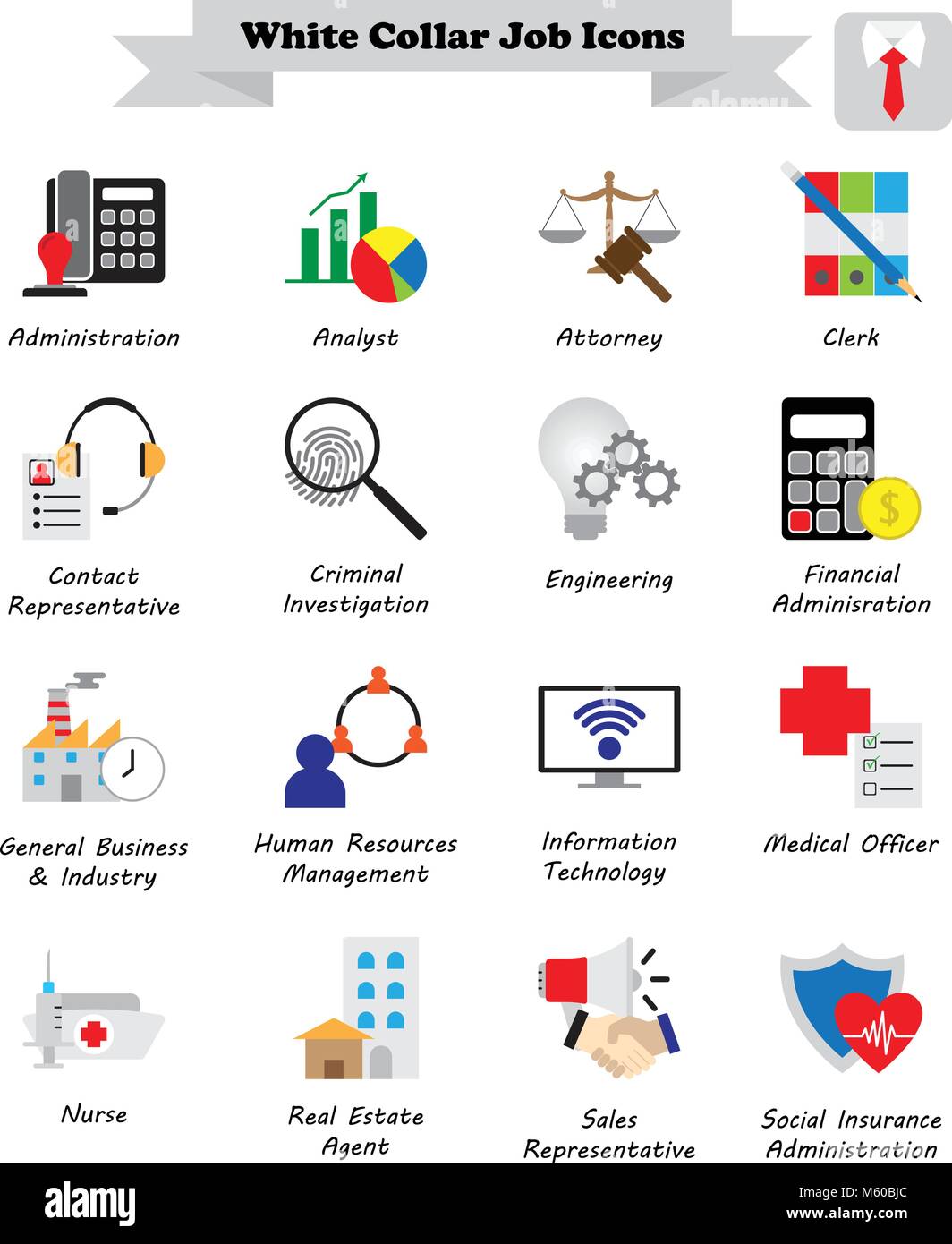 Vector Illustration Ready-To-Use 16 Colorful White Collar Job Flat ...