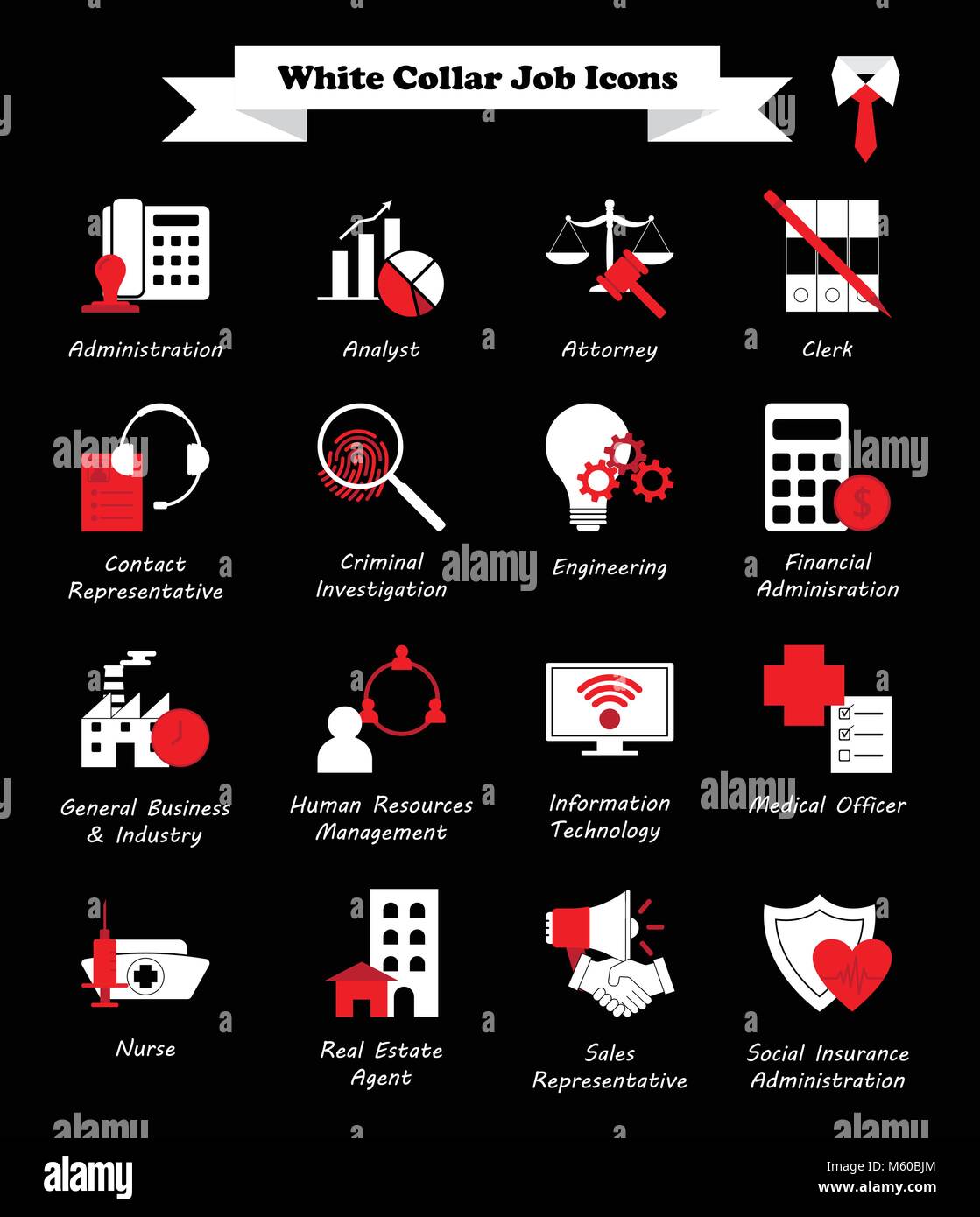 Vector Illustration Ready-To-Use 16 White Collar Job - White And Red ...
