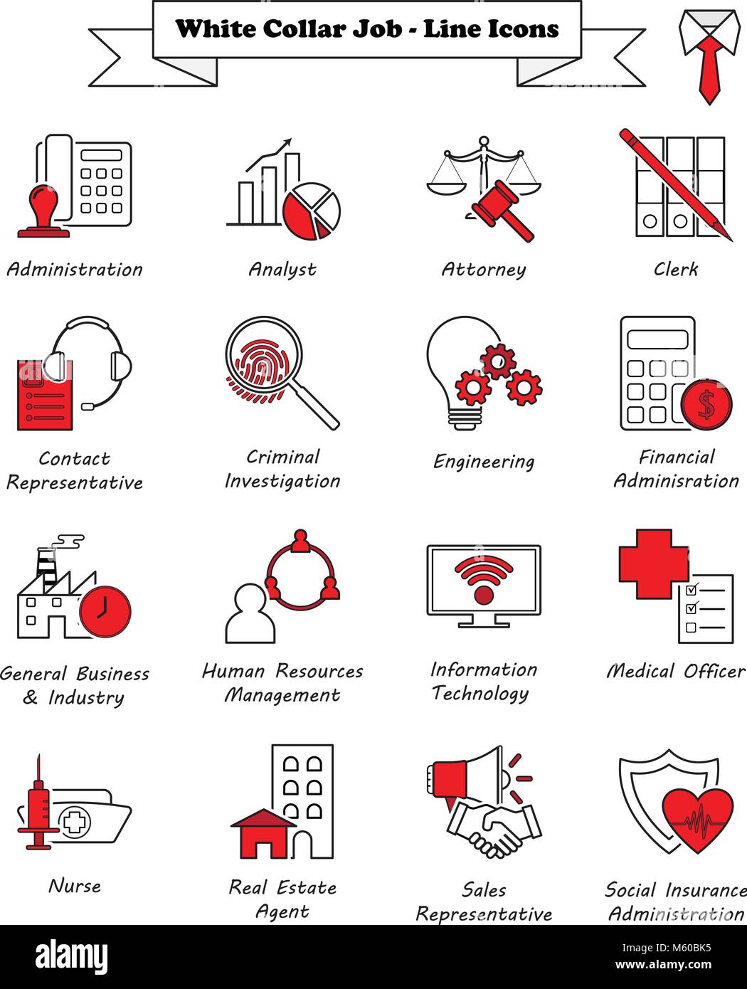 Vector Illustration Ready-To-Use 16 White Collar Job - Line Icons ...