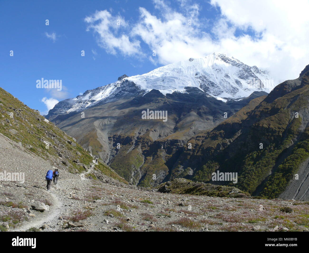 Way to the Tilicho Base Camp, Beautiful mountain path surrounded by ...