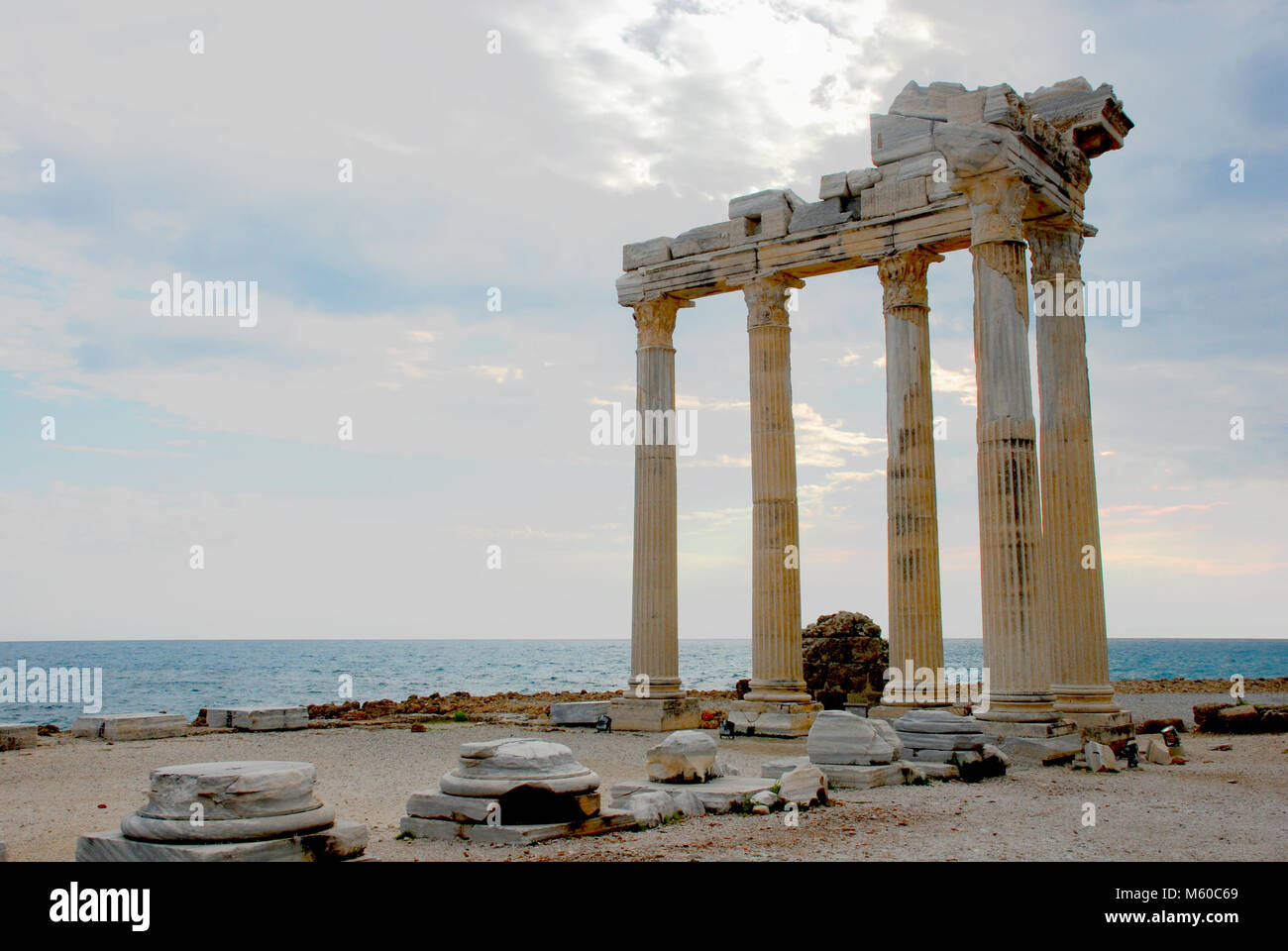Remains of Temple of Apollo and Athena in ancient city of Side, Antalya ...