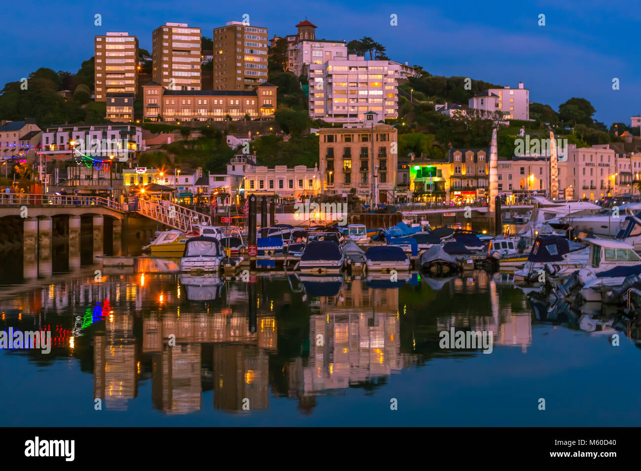 Night time scene of Torquay harbour, Marina and hotel resort Stock ...