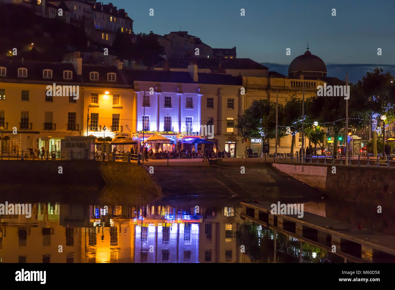 Night time scene of Torquay harbour, Marina and hotel resort Stock ...