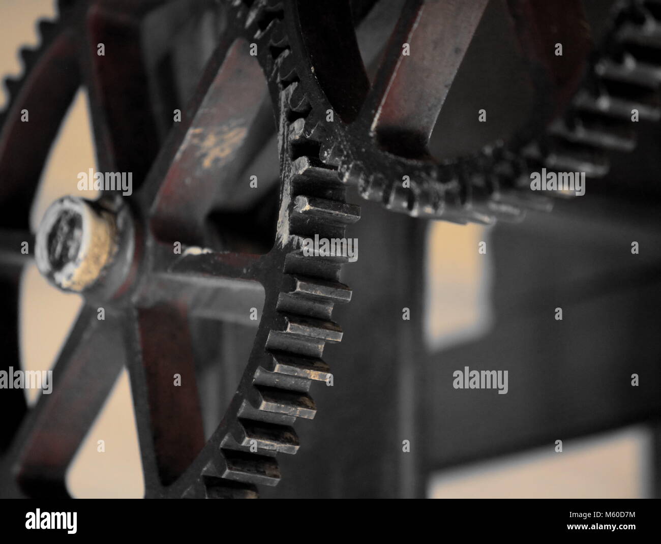 The mechanism of gear wheels, fragment of an antique printing press ...