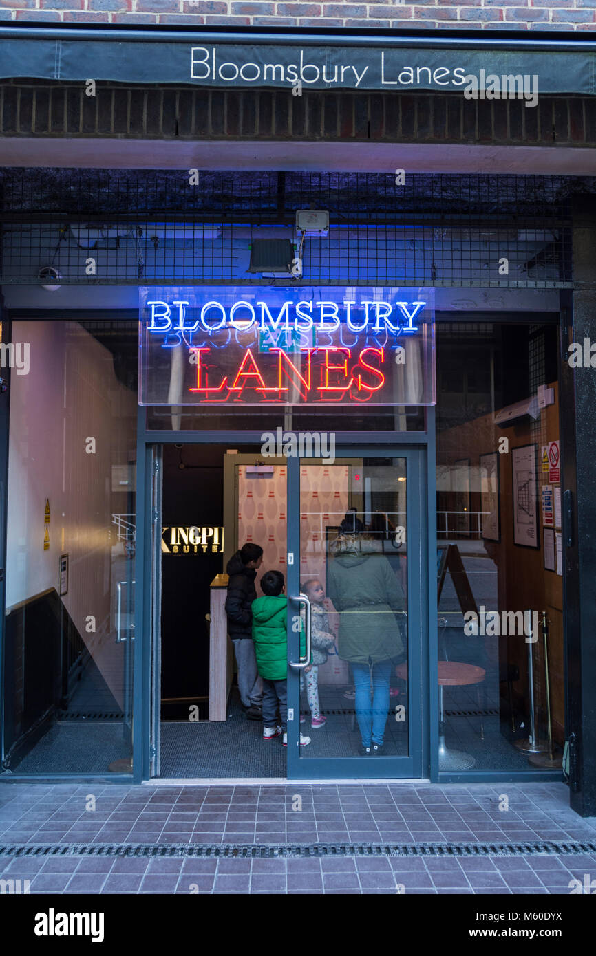 Entrance to Bloomsbury Lanes on Bedford Way, Bloomsbury, London WC1, UK ...