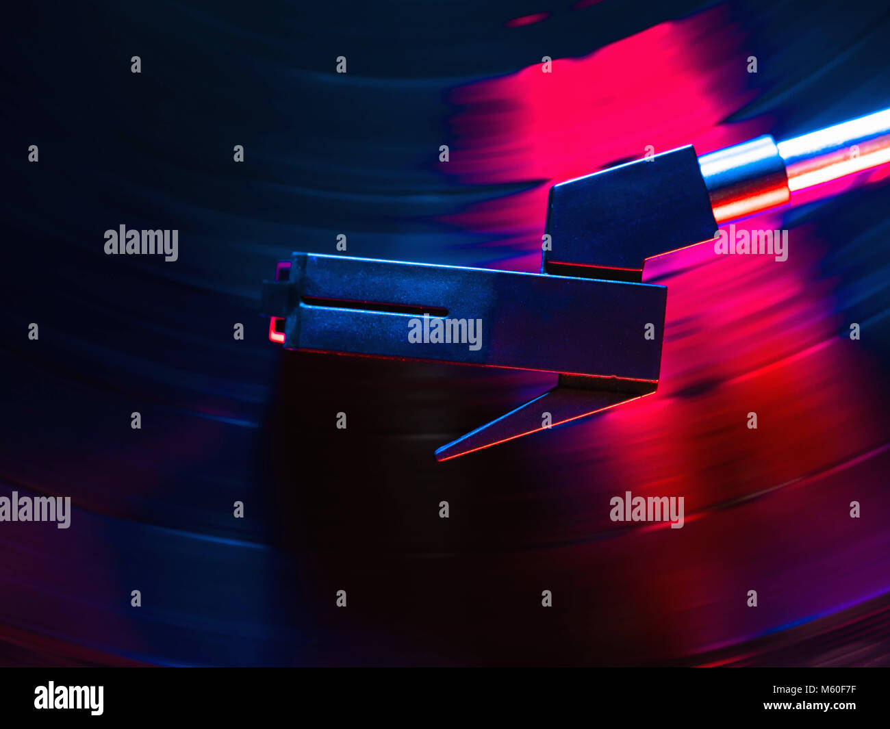 Cinemagraph, retro record vinyl player. Record on turntable. Top view ...