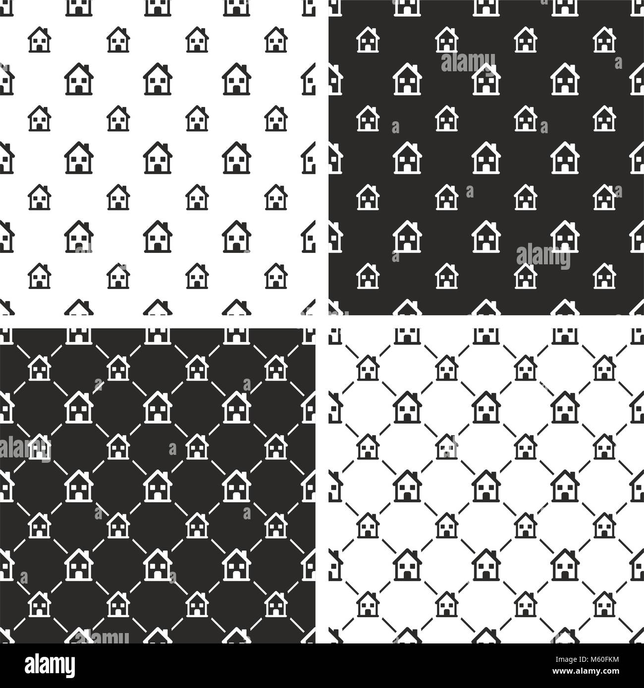 Two Storey House Big & Small Aligned & Random Seamless Pattern Set ...