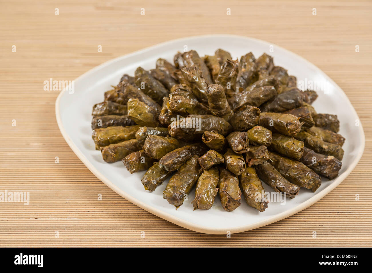 Greek Stuffed Grape Leaves With Rice and Herbs (Dolmadakia Stock Photo ...