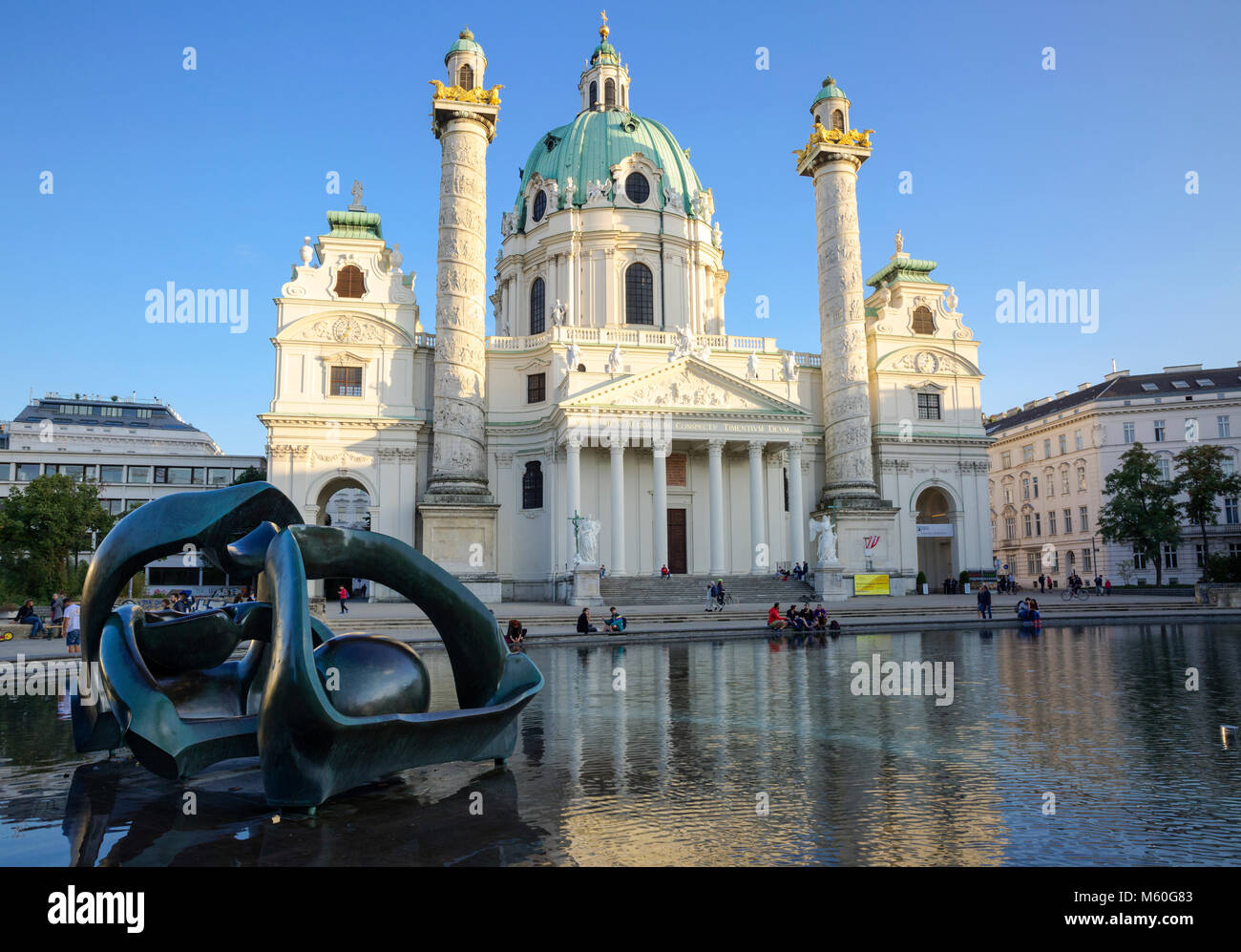 Karlskirche (St. Charles's Church) with Henry Moore sculpture ...