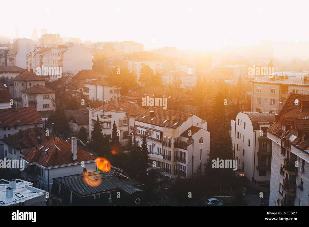 Aerial view from high floor building of Belgrade cityscape, captiol ...