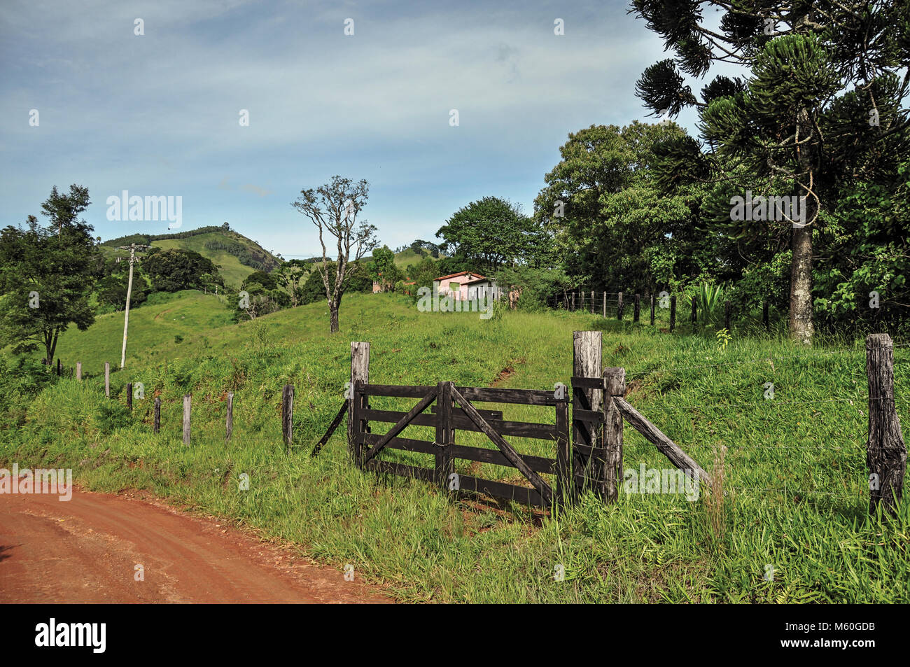 Farm gateway to the side of rural road near Joanopolis. In the ...