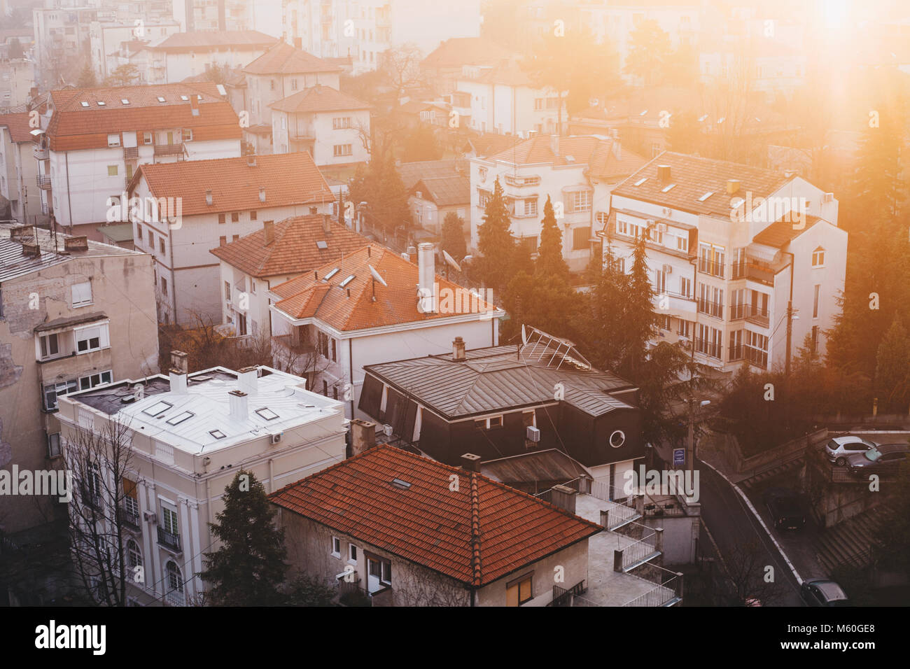 Aerial view from high floor building of Belgrade cityscape, captiol ...