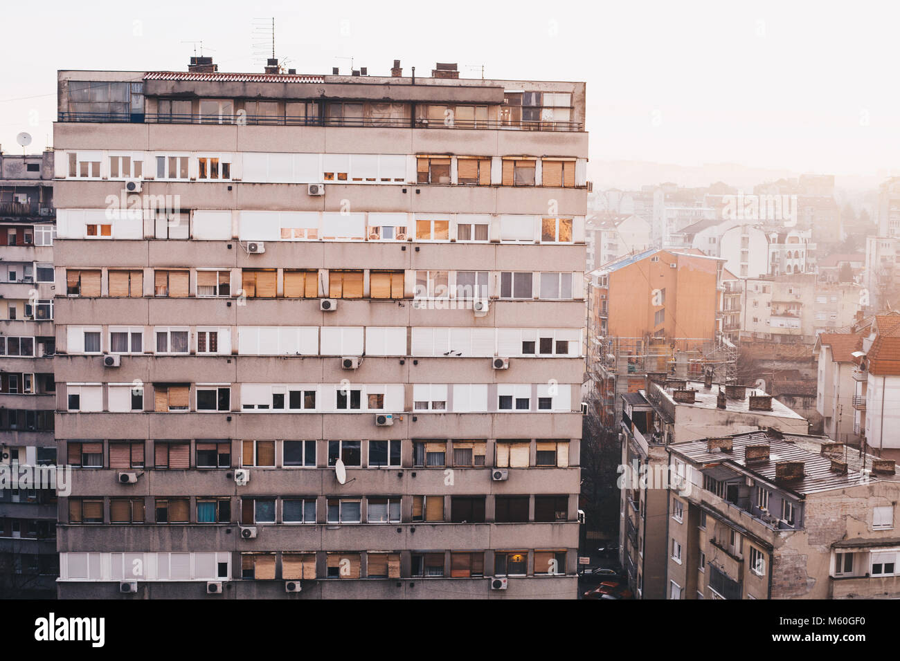 Aerial view from high floor building of Belgrade cityscape, captiol ...